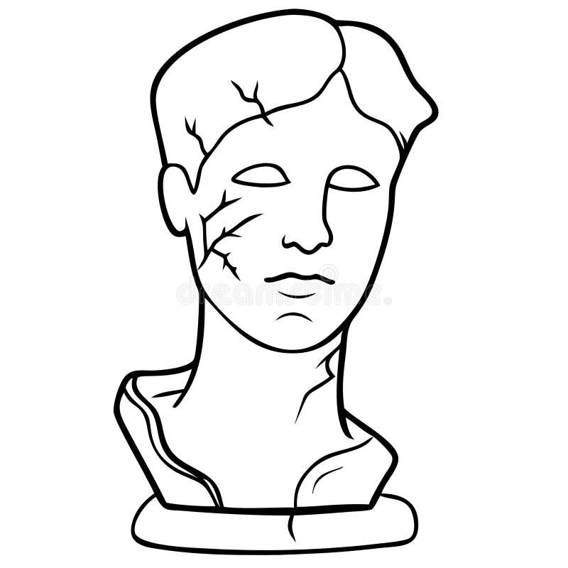 Ancient Greek Bust Sculpture Vector with Cracks Symbolizing Time and ...