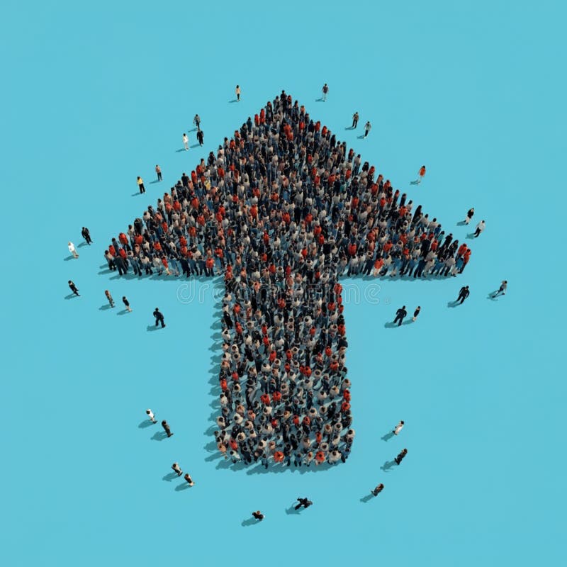 AI-Generated Arrow Composed of Diverse Silhouettes of People on Light ...