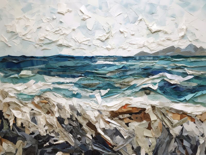 A Seascape with Torn Paper Layers Stock Illustration - Illustration of ...
