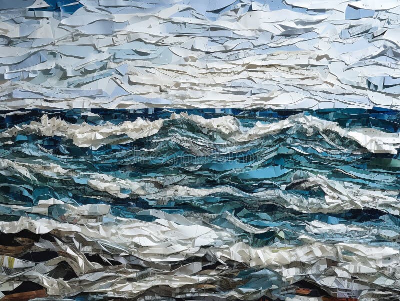 A Seascape with Torn Paper Layers Stock Illustration - Illustration of ...