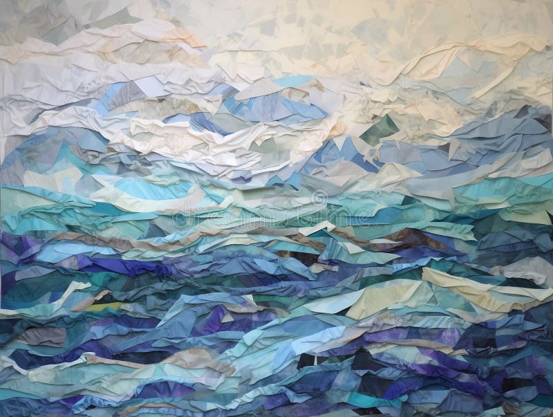 A Seascape with Torn Paper Layers Stock Illustration - Illustration of ...