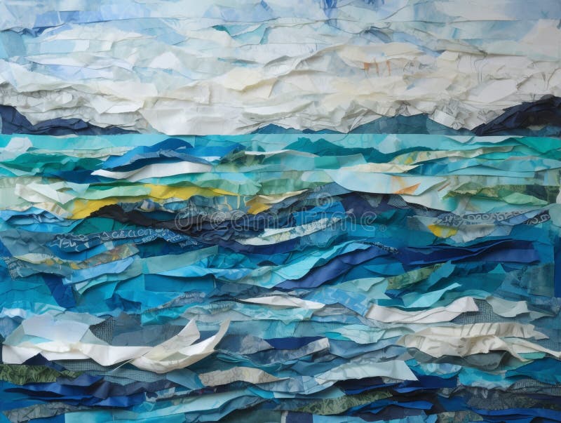 A Seascape with Torn Paper Layers Stock Illustration - Illustration of ...