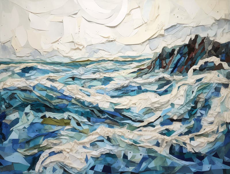 A Seascape with Torn Paper Layers Stock Illustration - Illustration of ...
