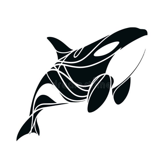 Orca Powerful Stylized Leaping Emblem White Background with Copy Space ...