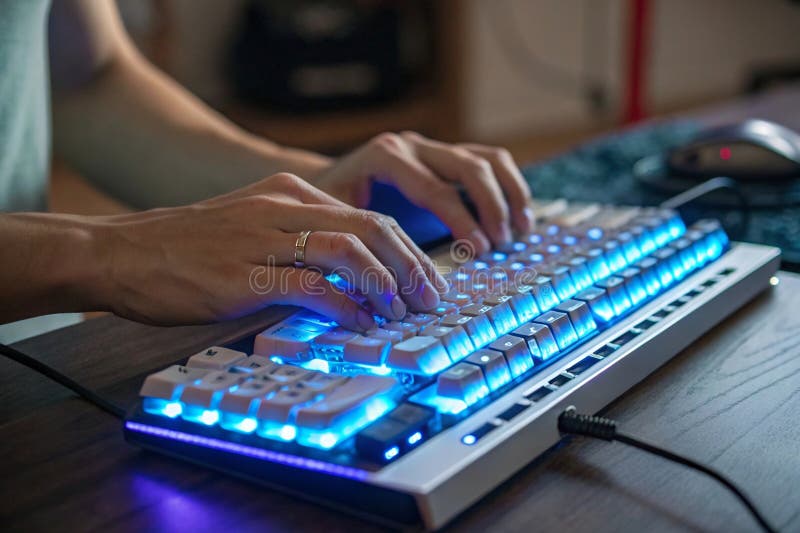 Hands Typing on Mechanical Keyboard with LED Backlight Stock ...