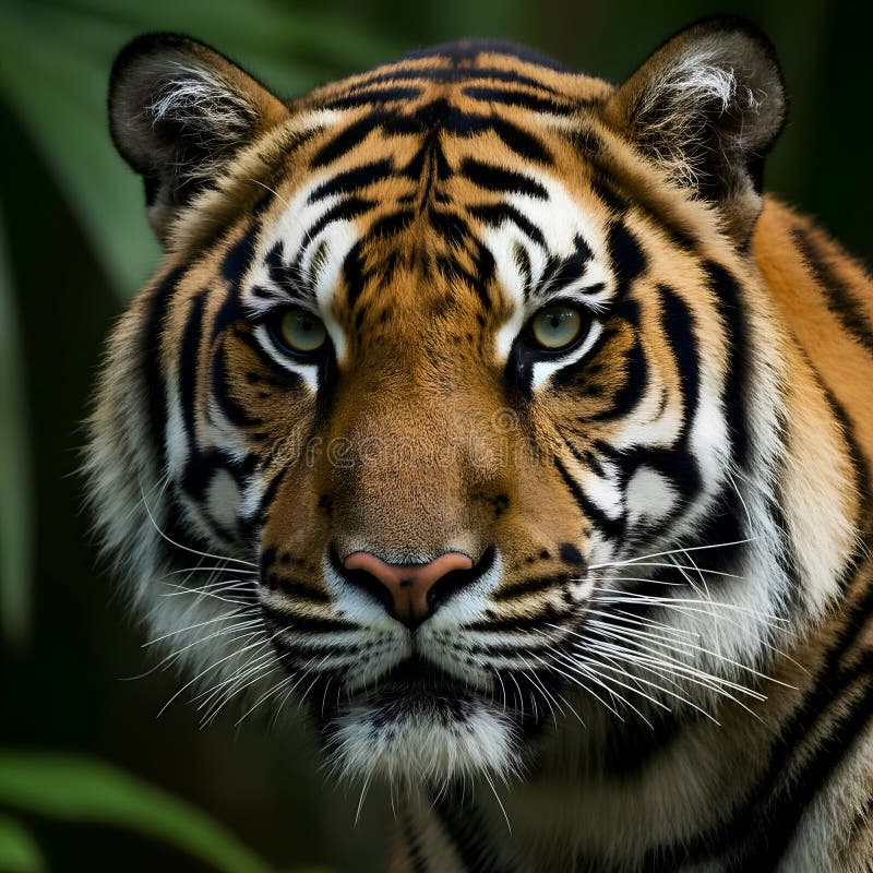 AI Generated: Close-Up of Tiger S Face with Stripes and Green Eyes ...
