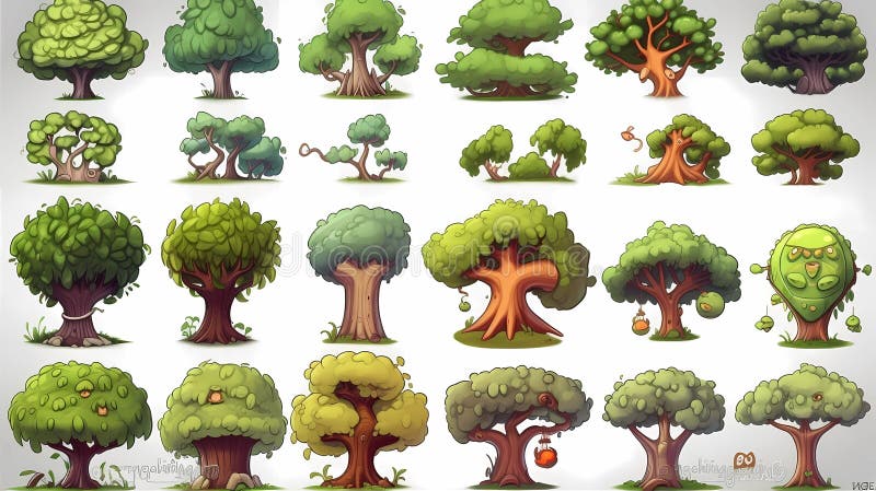 Cartoon Trees, Made with Generative AI Stock Illustration ...