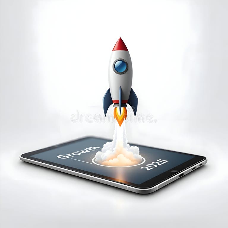 AI-Generated Image of a Rocket Launching from a Tablet with Growth 2025 ...