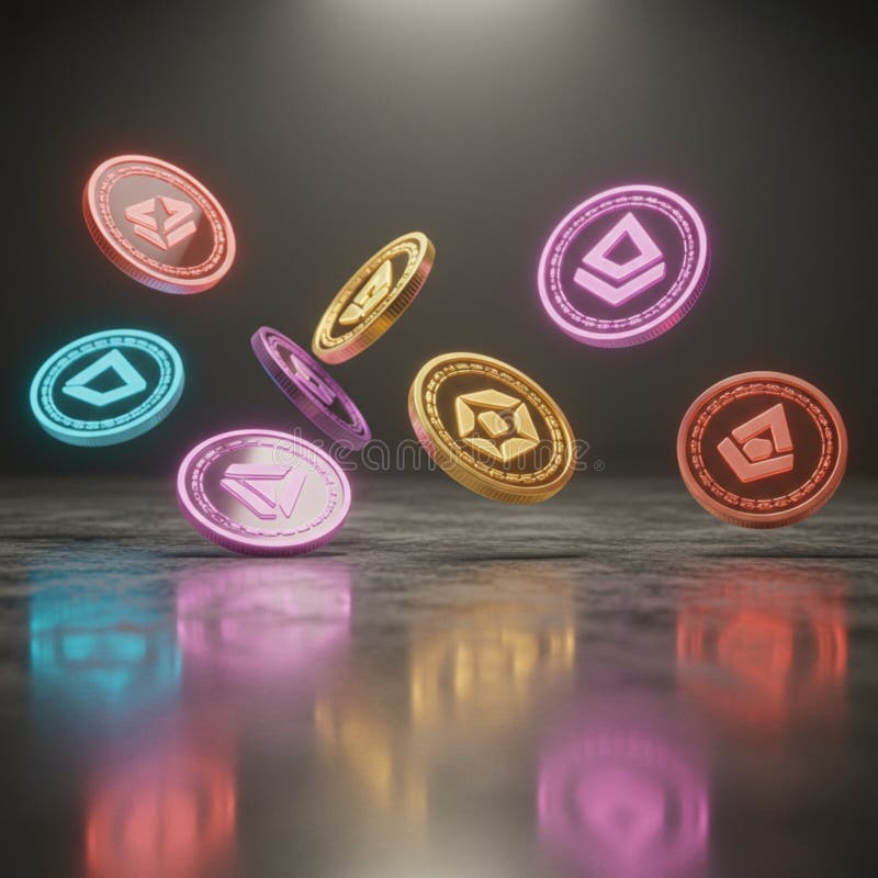 AI Generated Floating Stylized Coins with Glossy Reflections Stock ...