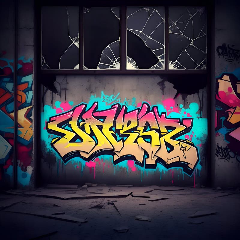 AI Generated: Graffiti-Covered Concrete Wall and Floor with Broken ...
