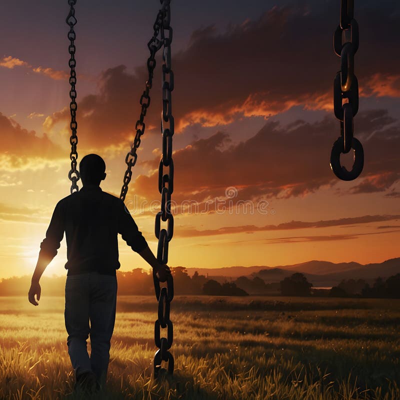 Man Holding Swing Chains and Watching Sunset Created by AI in Serene ...