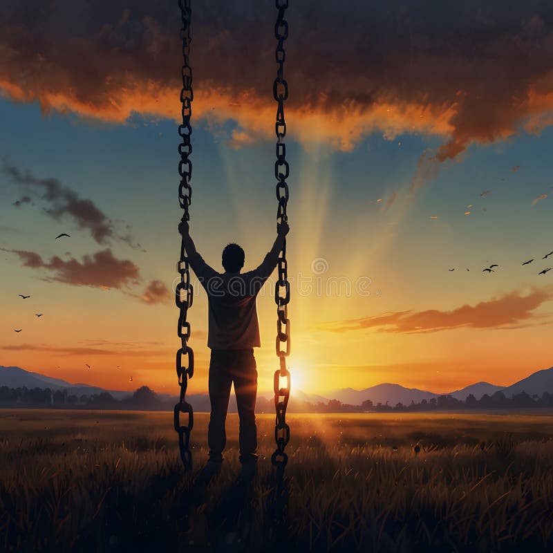 Man Holding Swing Chains and Watching Sunset Created by AI in Serene ...