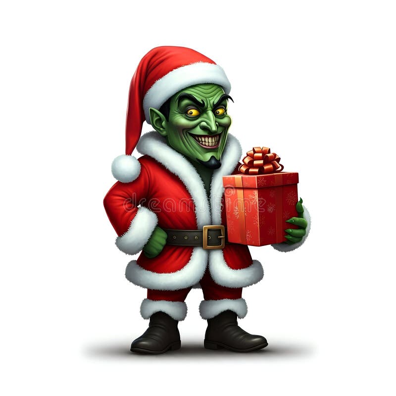 AI-Generated Mischievous Green Goblin Santa with Gift Stock ...
