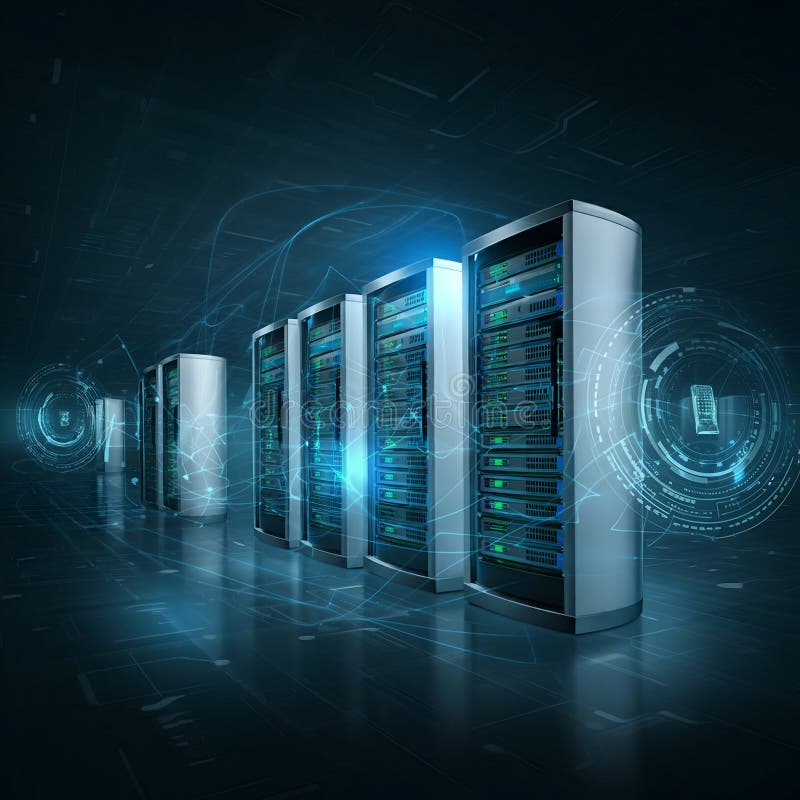 Data Center with Large Server Racks and Digital Network Graphics – AI ...