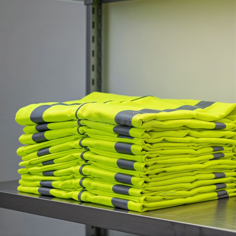 AI Generated Stack of Folded High-Visibility Safety Vests on Metal ...