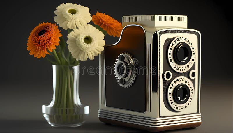 Retro Camera Vase, Made with Generative AI Stock Illustration ...