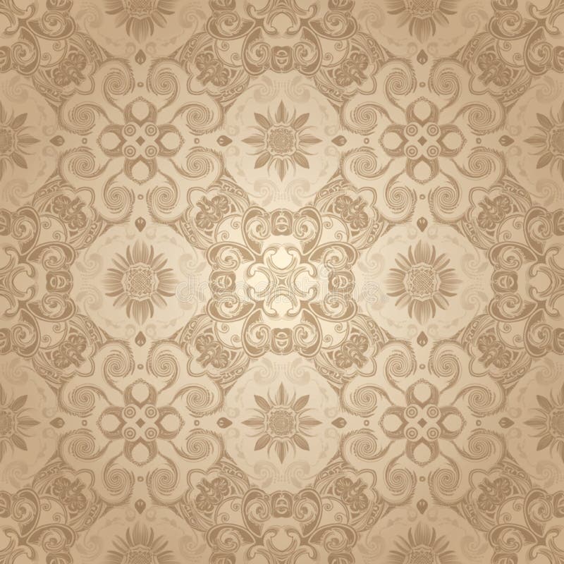 AI-Generated Image of Seamless Light Brown Floral and Swirled Pattern with Vintage Texture Stock ...