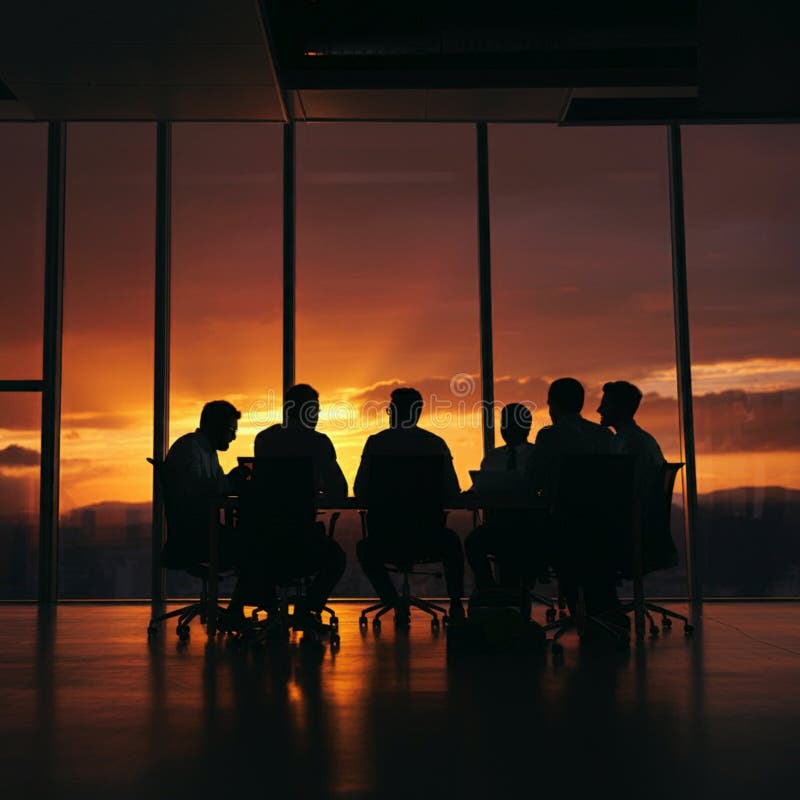 AI-Generated Image of Silhouetted Figures Around Conference Table with ...