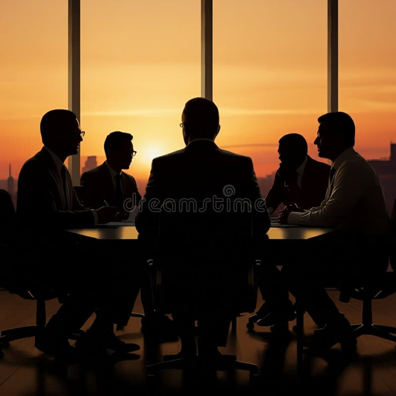 AI-Generated Image of Silhouetted Figures Around Conference Table with ...