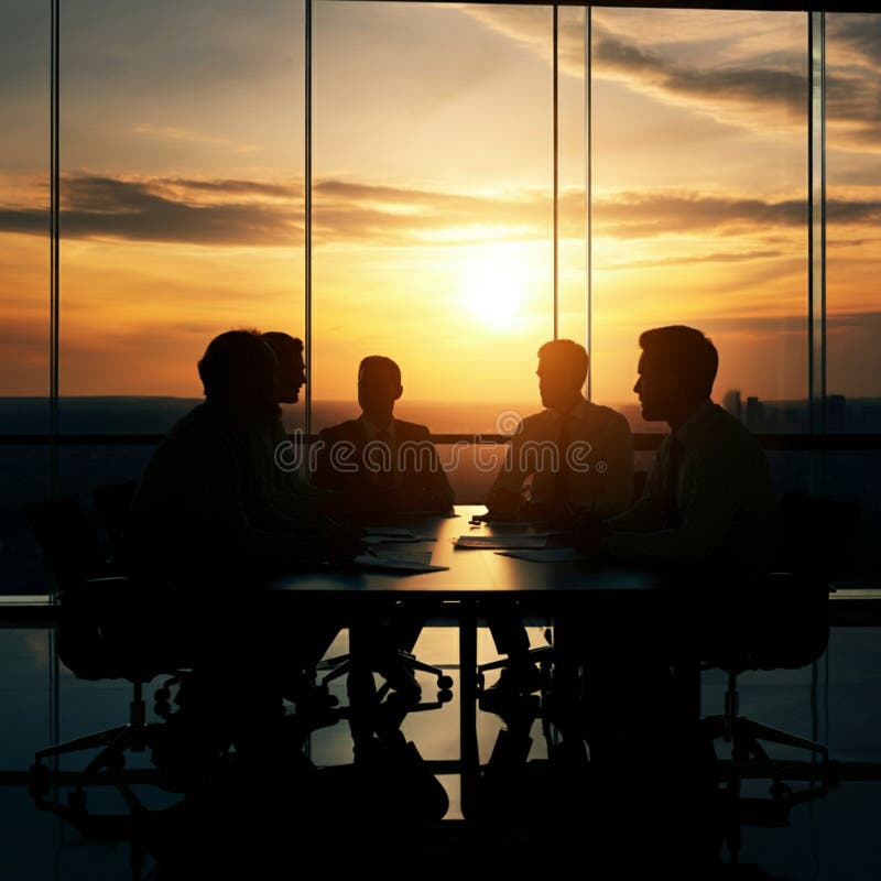 AI-Generated Image of Silhouetted Figures Around Conference Table with ...