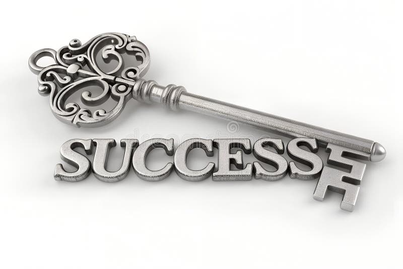 Silver Key Positioned Above Metallic "SUCCESS " Text—Symbolic ...