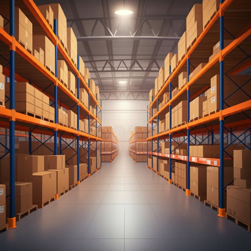 AI-Generated Image: Warehouse Aisle with Boxes on High Shelves Stock ...