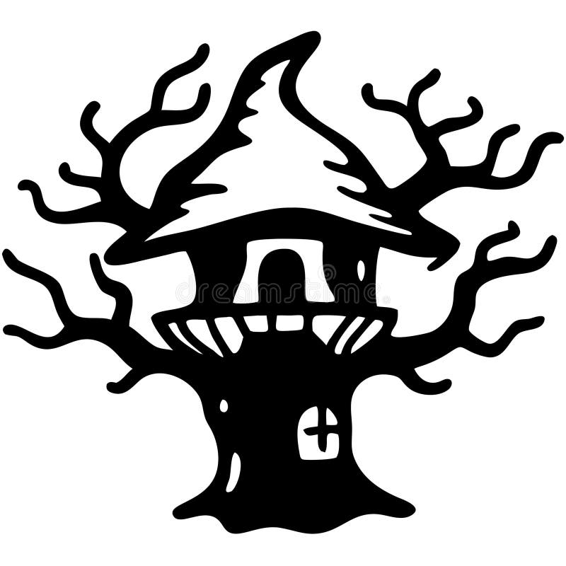 Spooky Treehouse Silhouette Vector Art for Halloween Decorations and ...