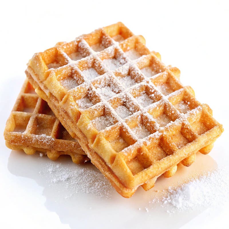 Golden Waffles with Sugar on Clean White Background Stock Illustration ...