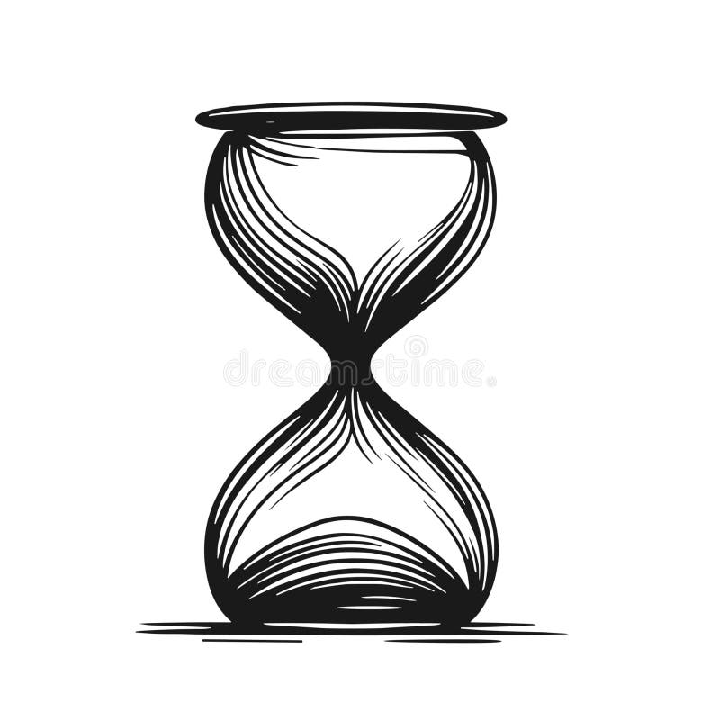 Stylized Hourglass Icon, Sketch Style, Black & White, Representing Time ...