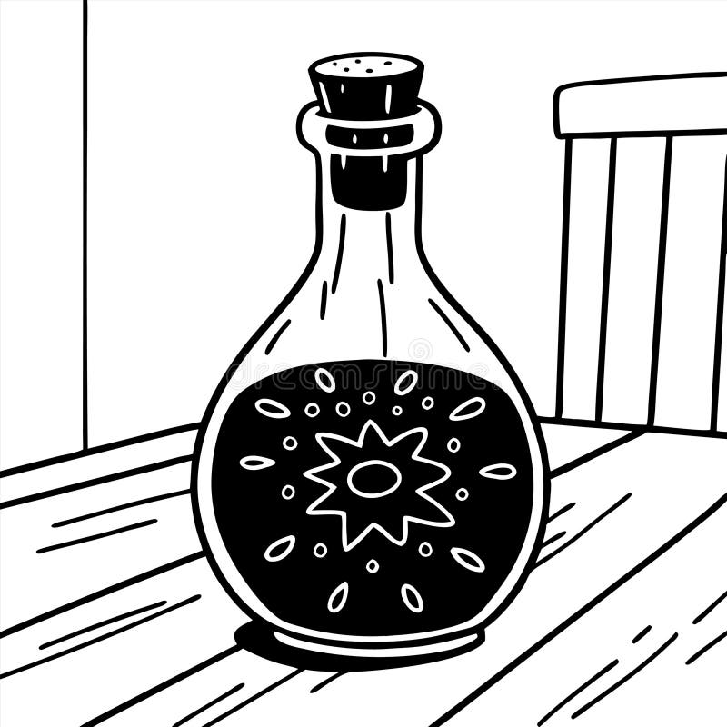 Vintage Potion Bottle Vector Art on Wooden Table Background Stock Photo ...