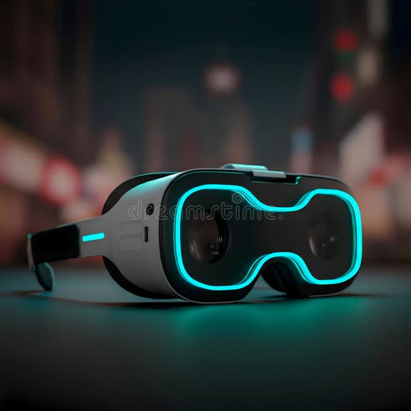 AI Generated: White VR Headset with Teal Light Border on Dark Surface ...