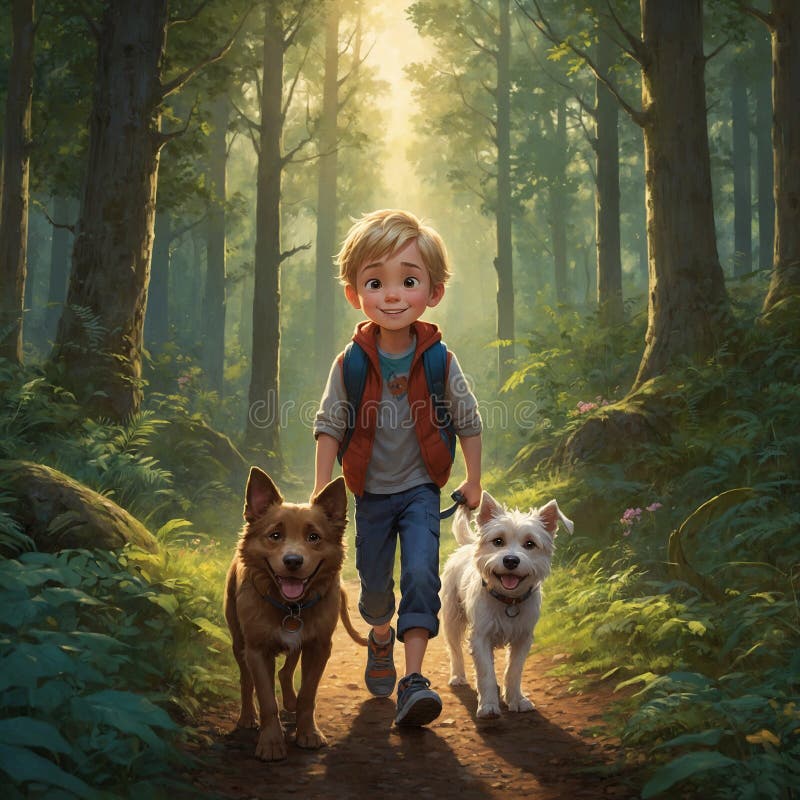 AI-Generated Image of a Young Boy with Two Dogs Stock Photo - Image of ...