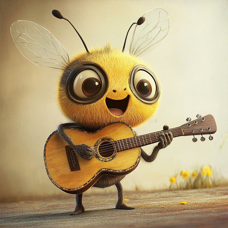 Cartoon Bee Playing Guitar and Singing Stock Illustration ...