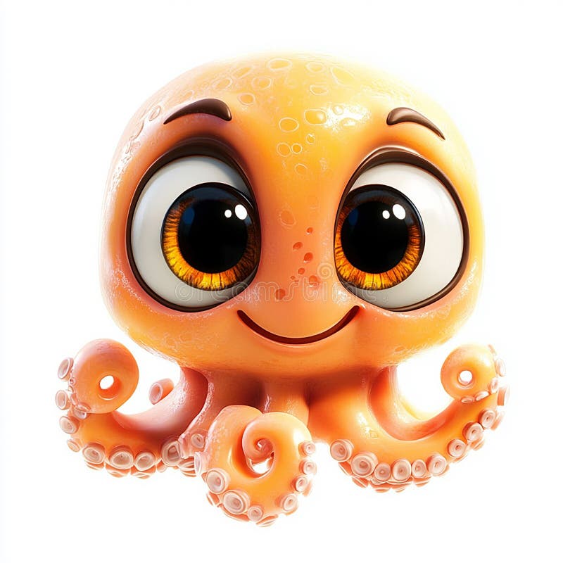 Cartoon Octopus Face Isolated on White Background Stock Illustration ...