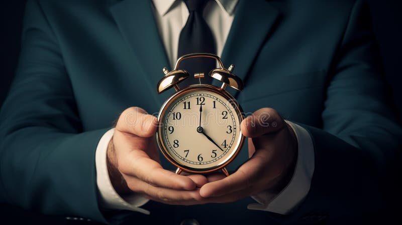 Time Management in the Corporate World: Businessman Holding Analog ...