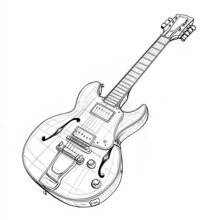 Line Art of a Guitar with Basic Outlines Stock Illustration ...