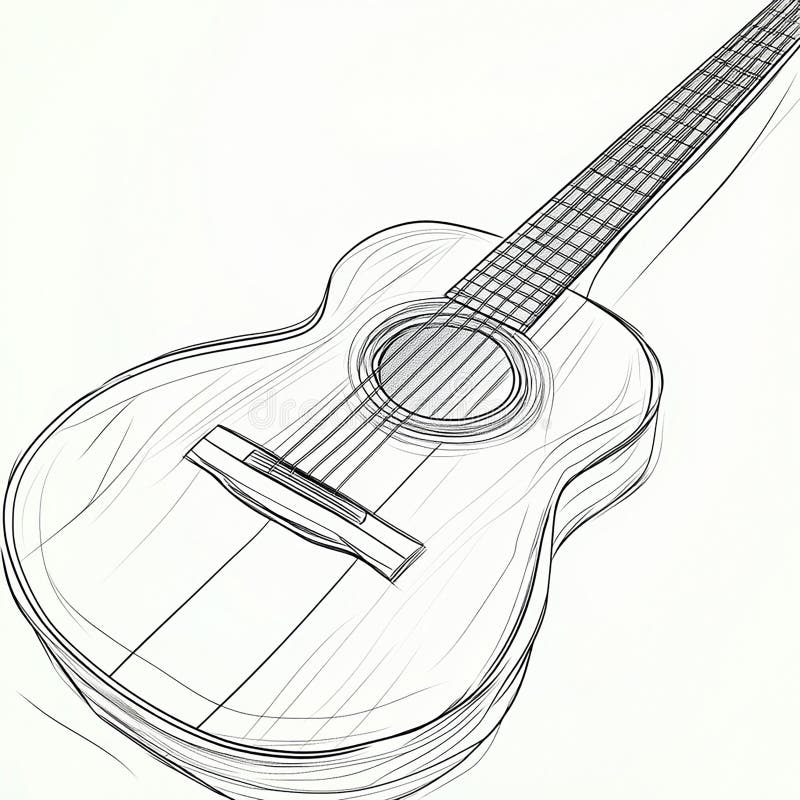 Line Art of a Guitar with Basic Outlines Stock Illustration ...