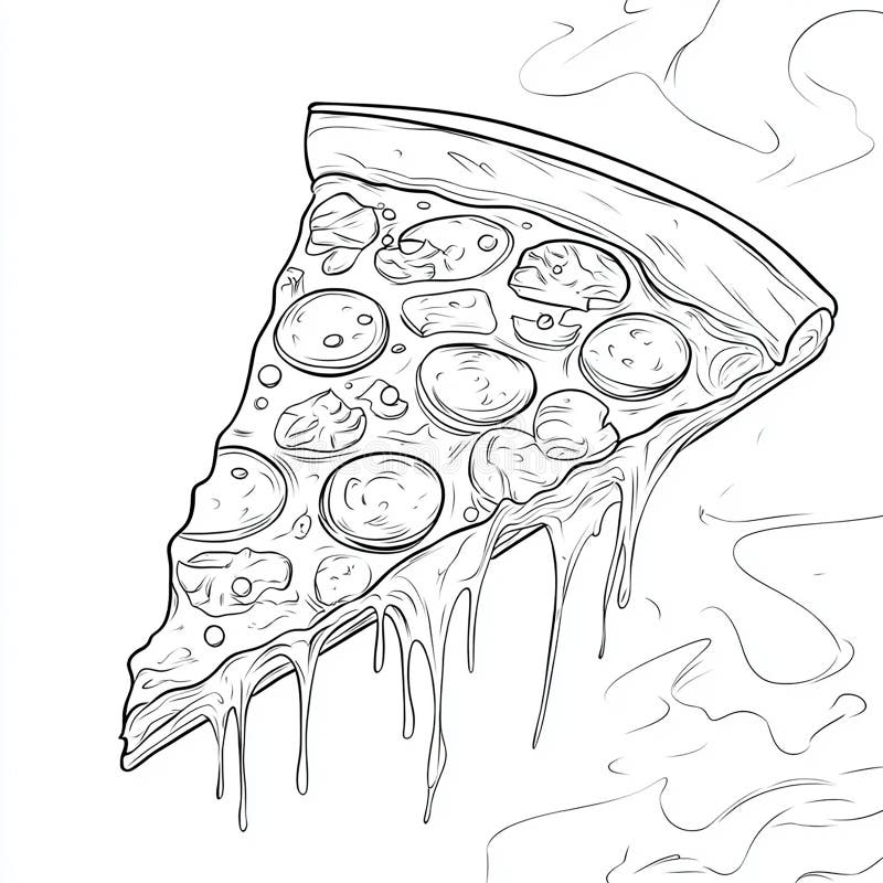 Line Art of a Pizza Slice with Pepperoni Stock Illustration ...