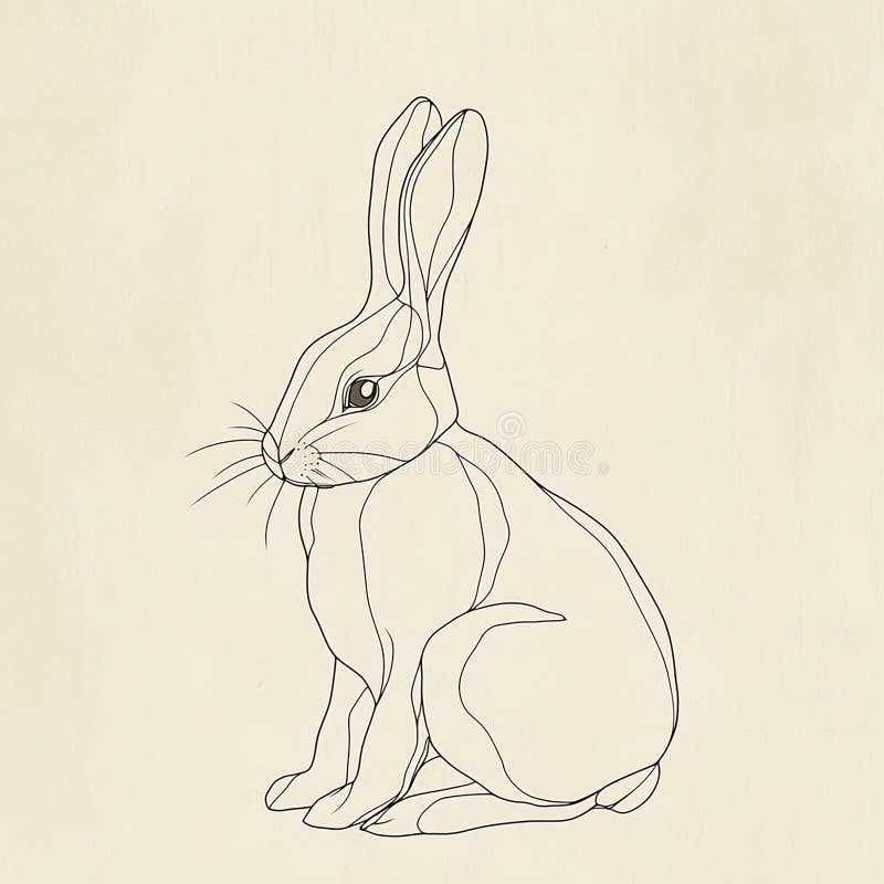 Line Art of a Rabbit Sitting Down Stock Illustration - Illustration of ...