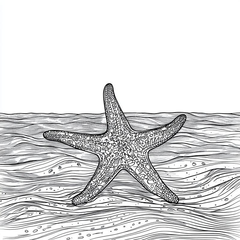 Minimalist Starfish Drawing on Ocean Floor with Abstract Patterns Stock ...