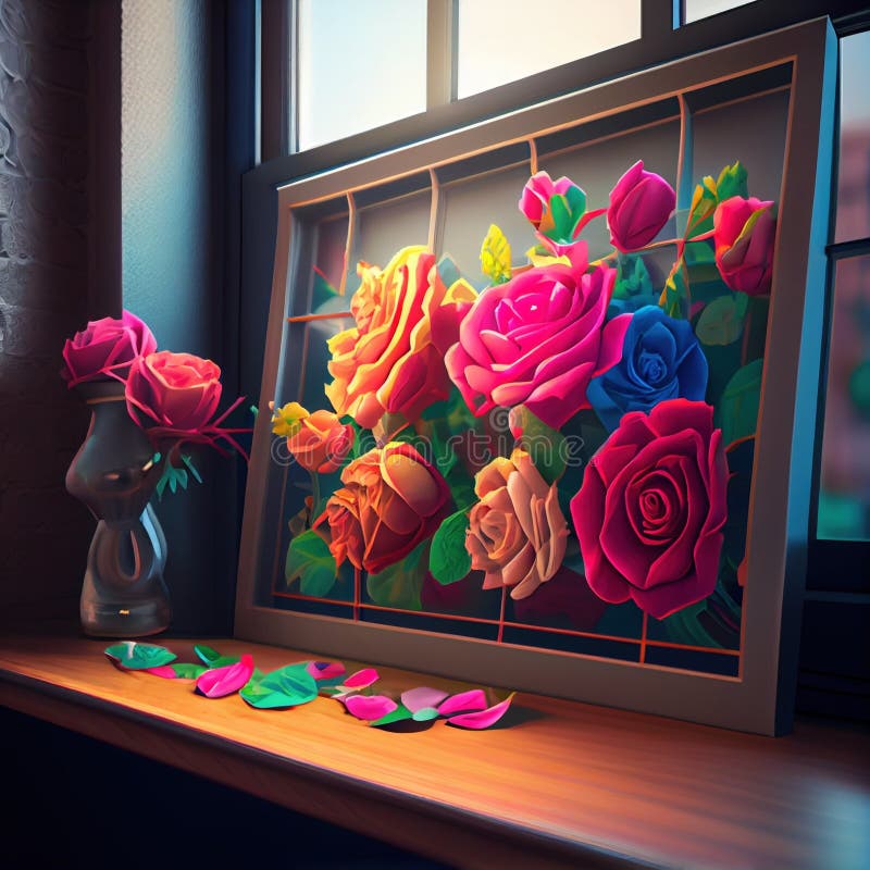 Luxuriant Rose Garden on Windowsill, Made with Generative AI Stock ...