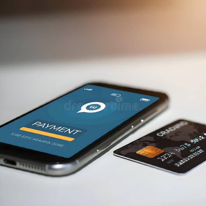AI-Generated Image: Smartphone Showing Payment App and Credit Card on a White Surface Stock ...