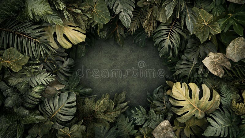 Tropical Leaves Frame Creating a Lush Natural Border Stock Illustration ...