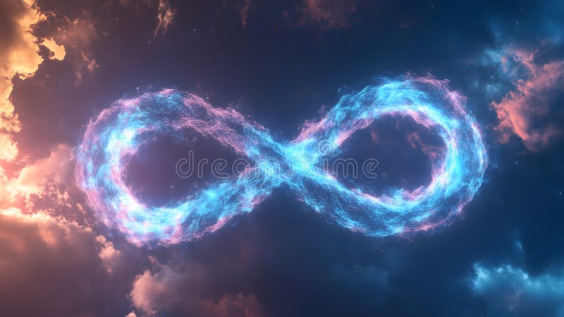 Glowing Infinity Symbol in a Dramatic Sky Stock Illustration ...