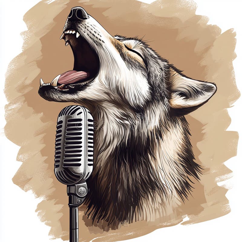 Wolf Howling into a Microphone As a Rockstar Clip Art Stock ...