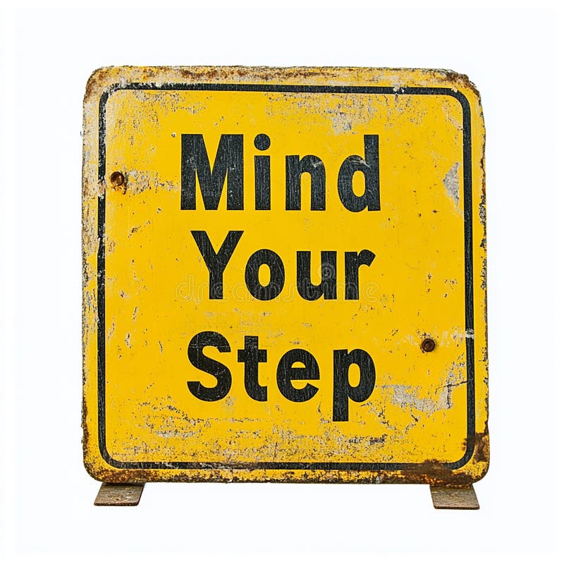 Yellow Caution Sign Reading "Mind Your Step" Isolated on Plain White ...
