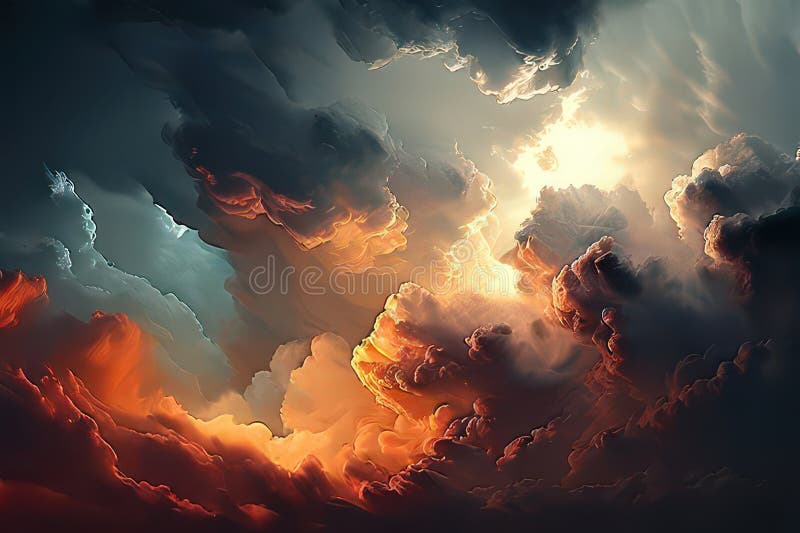 An Ai Generated Image, Fiery Sky, Clouds, Dramatic Lighting Stock ...
