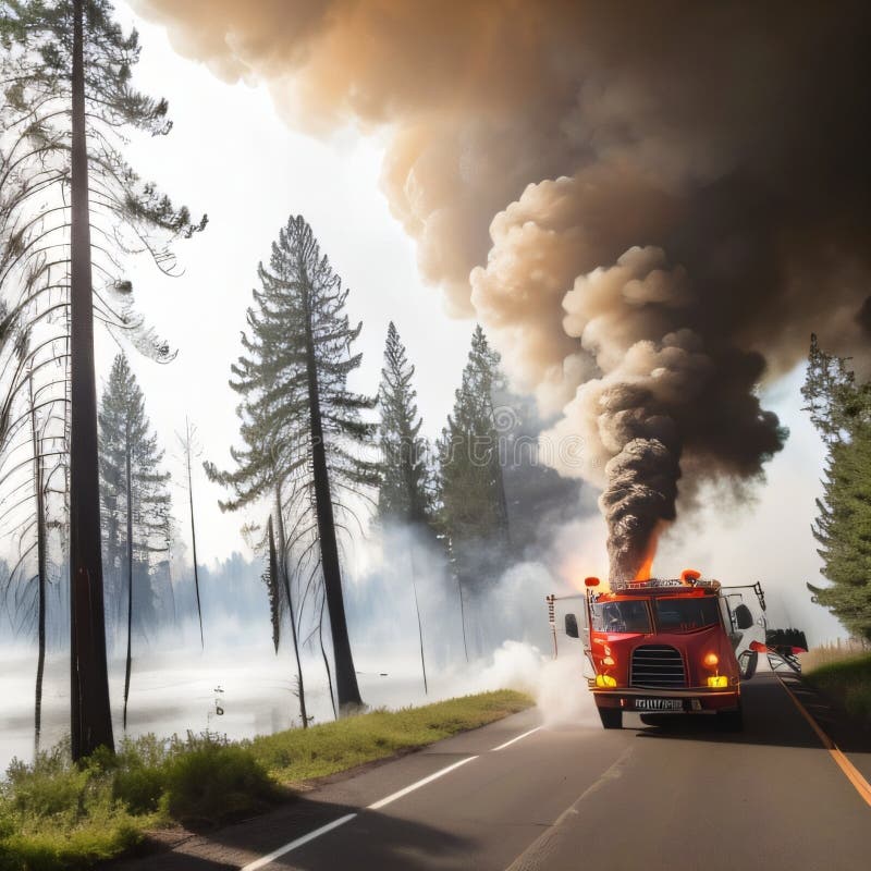 AI Generated Image of Fire Engines Near a Forest Fire Stock ...