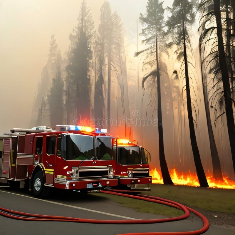 AI Generated Image of Fire Engines Near a Forest Fire Stock ...