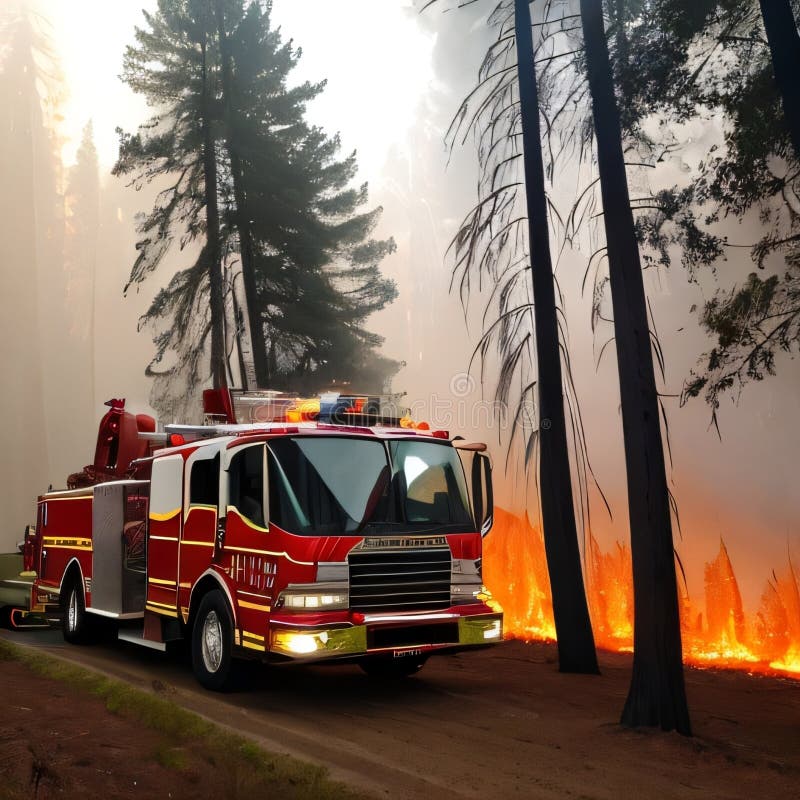 AI Generated Image of Fire Engines Near a Forest Fire Stock ...